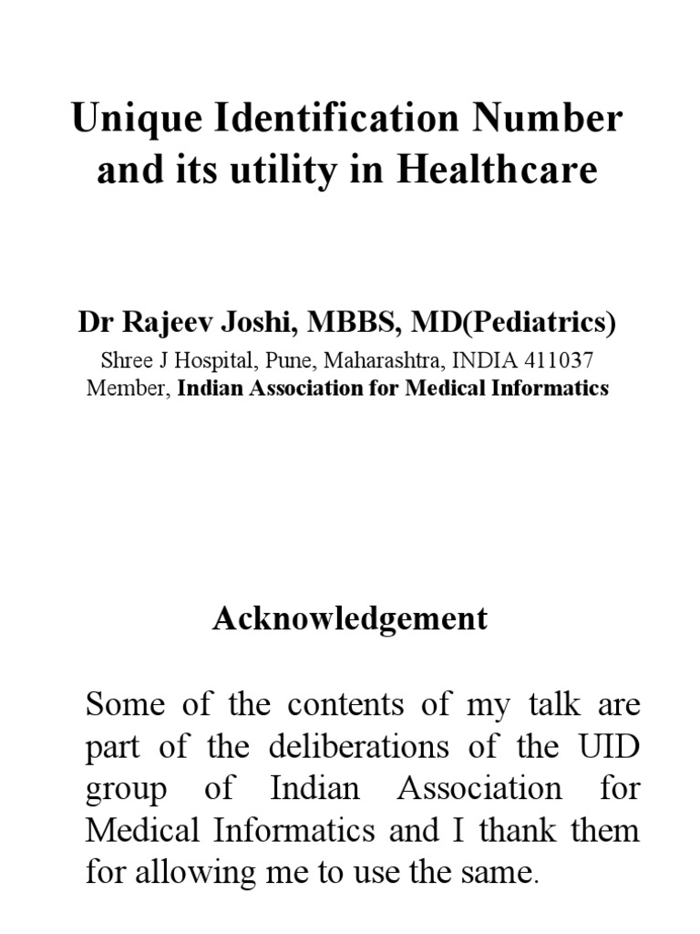 UID in Healthcare | PDF | Identity Document | Health Sciences