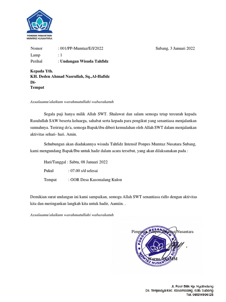 Undangan Wisuda Tahfidz - KH - Deden | PDF