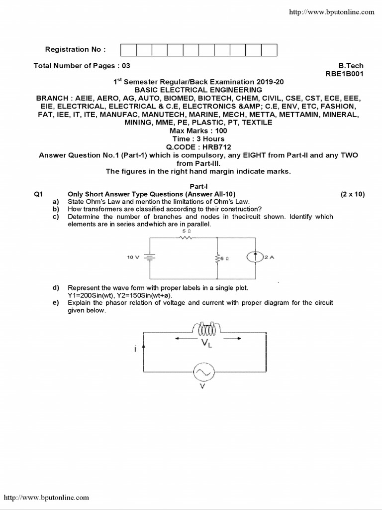 Btech 1 Sem Basic Electrical Engineering Rbe1b001 2020 | PDF Btech 1 Sem Basic Electrical Engineering Rbe1b001 2020 | PDF