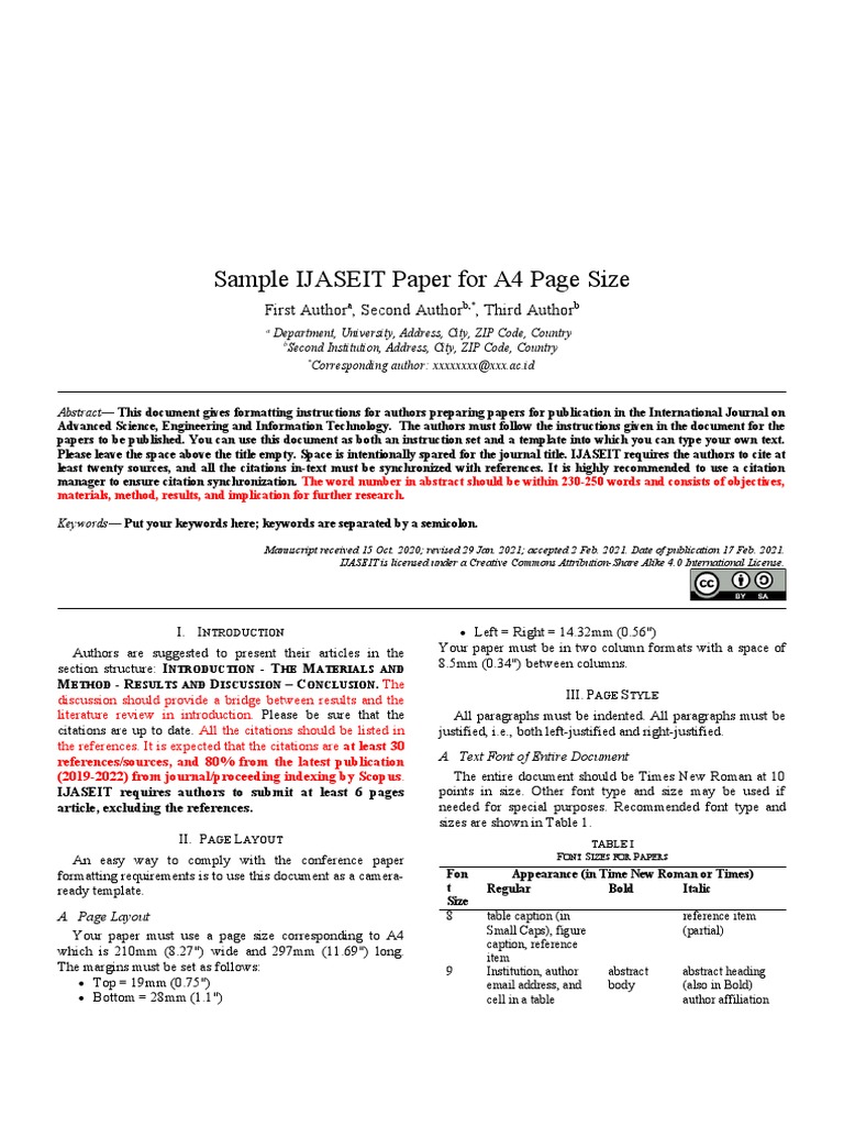 IJASEIT Template 2021 | PDF | Citation | Times New Roman