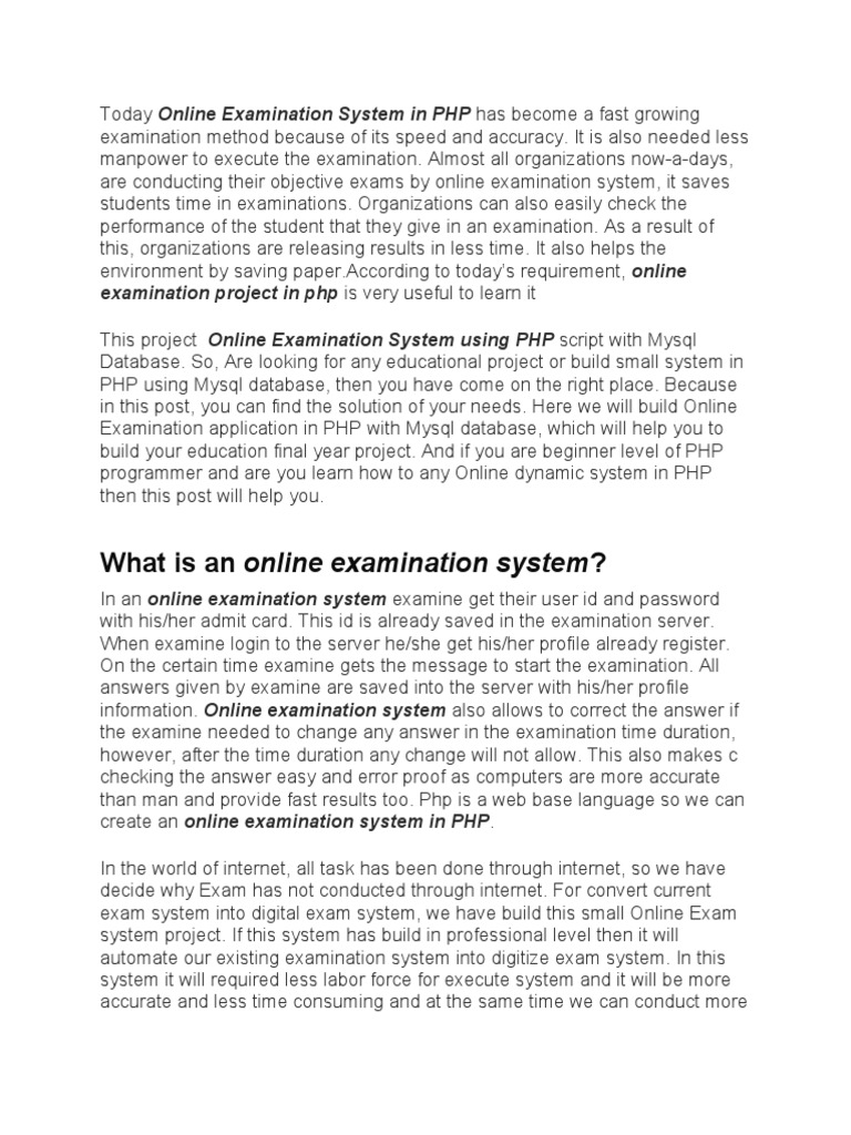 What Is An Online Examination System?: Examination Project in PHP Is ...