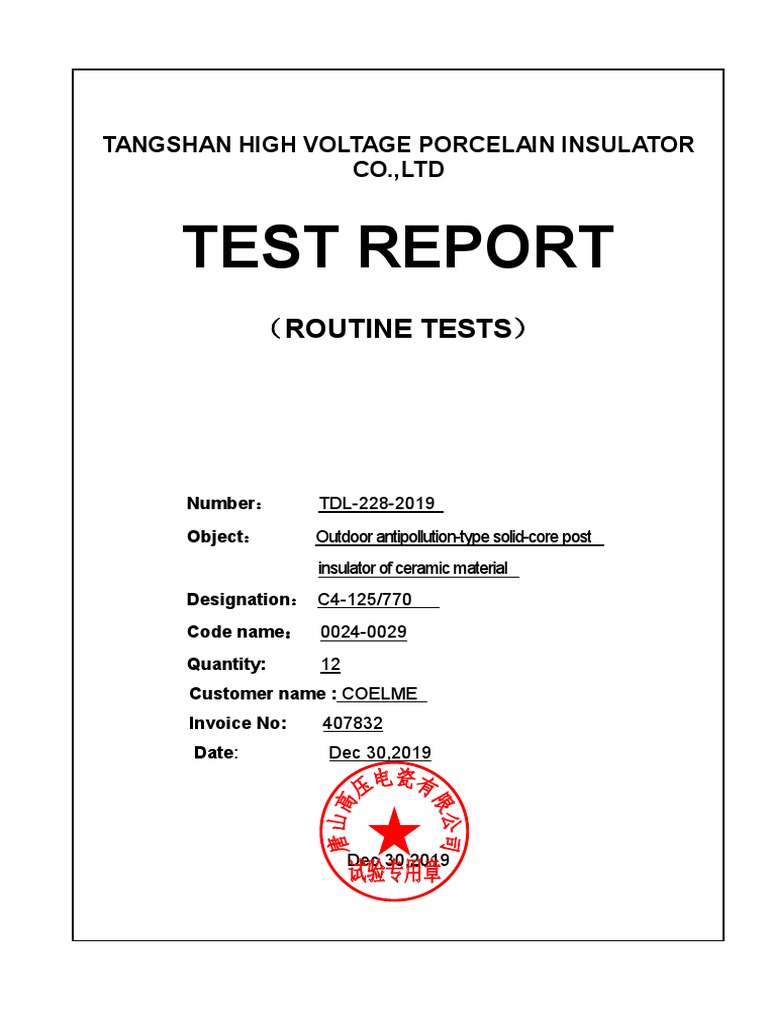 TDL and TDC Test Reports for Insulators | PDF | Insulator (Electricity ...