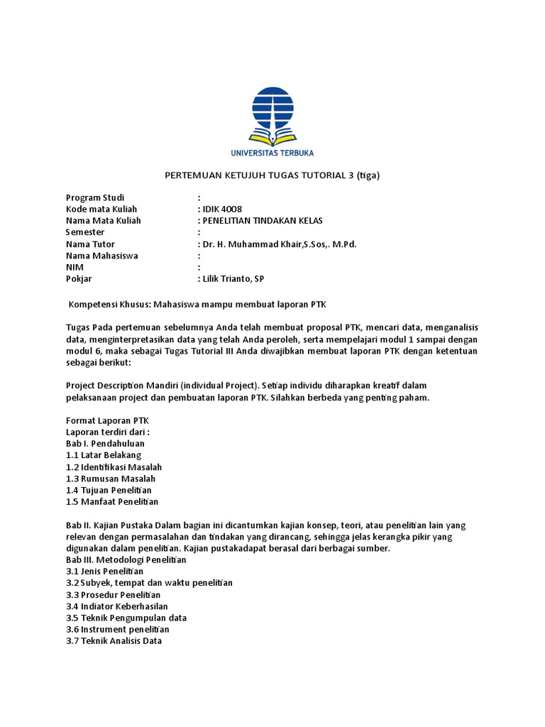 Idik 4008 Tugas 3 (Ketiga) Penelitian Tindakan Kelas | PDF