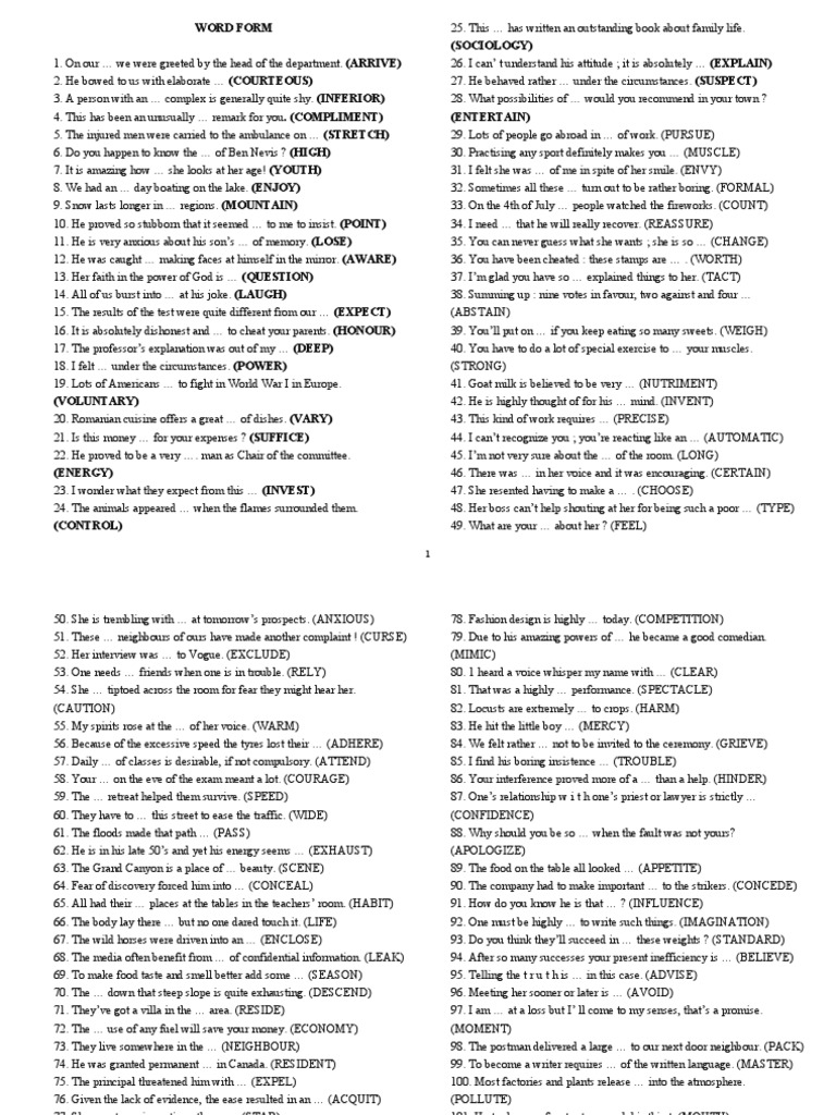 500 Word Form 1 | PDF