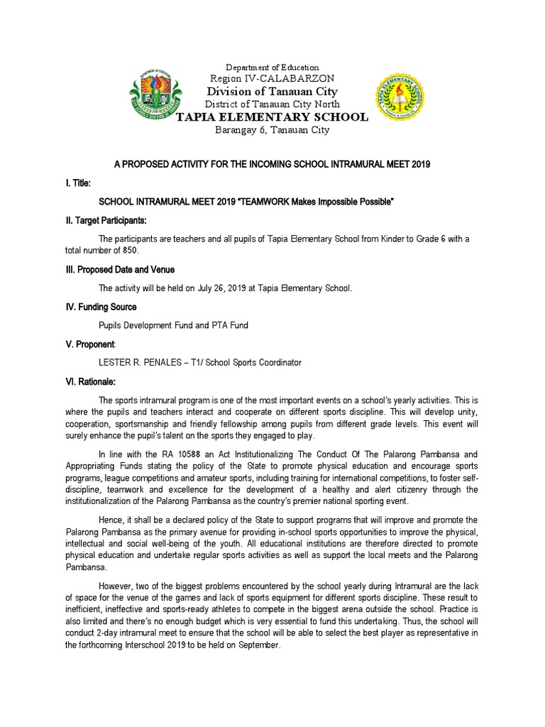 Activity Proposal in Intramural - Copy | PDF | Sports | Recreation