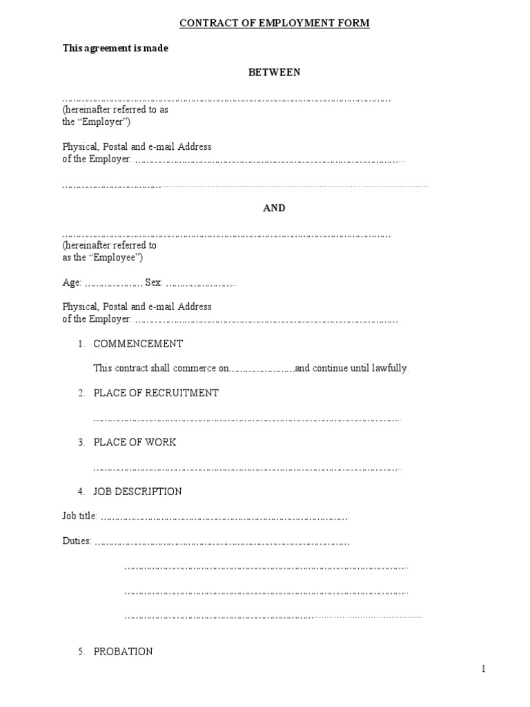 Contract of Employment Form This Agreement Is Made Between | PDF | Employment | Sick Leave