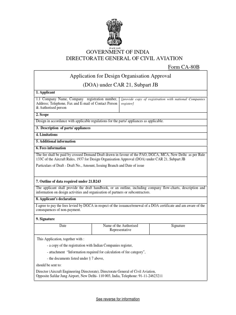 Government of India Directorate General of Civil Aviation Form CA-80B ...