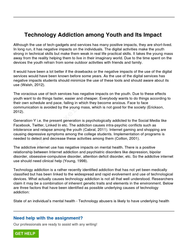 Technology Addiction Among Youth and Its Impact | PDF | Mental Disorder ...