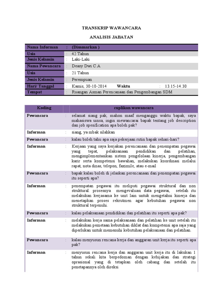 Contoh Transkrip Wawancara Dan Observasi | PDF
