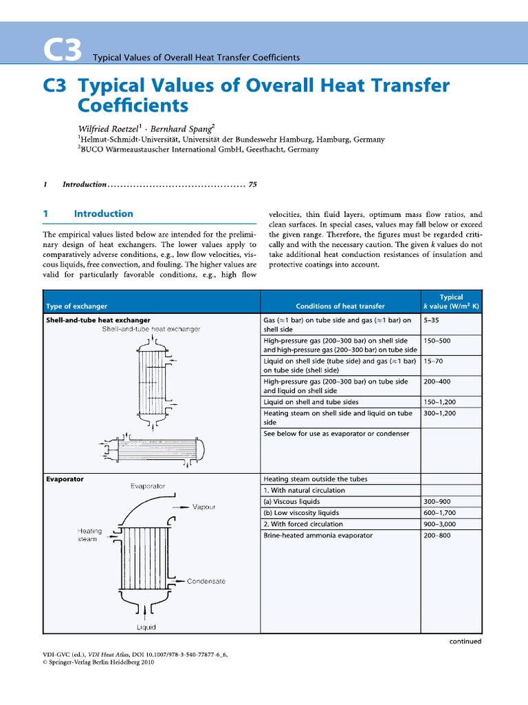 Typical Value for Overall Heat Transfer Coefficients | PDF