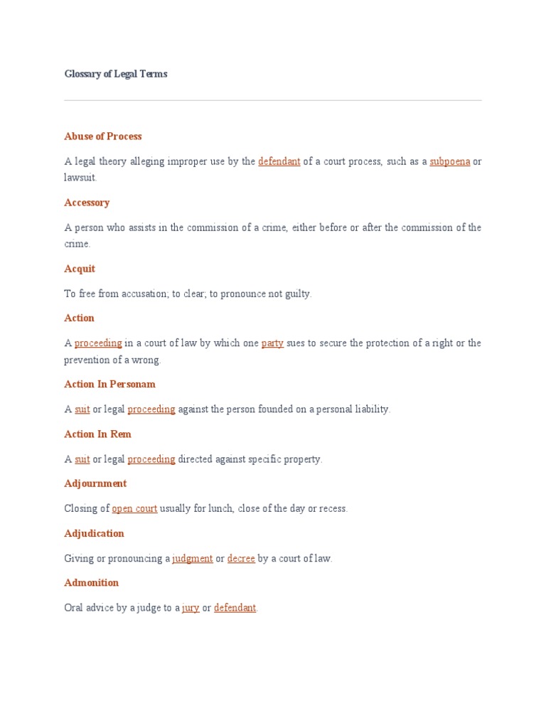 Glossary of Legal Terms | PDF | Lawsuit | Witness