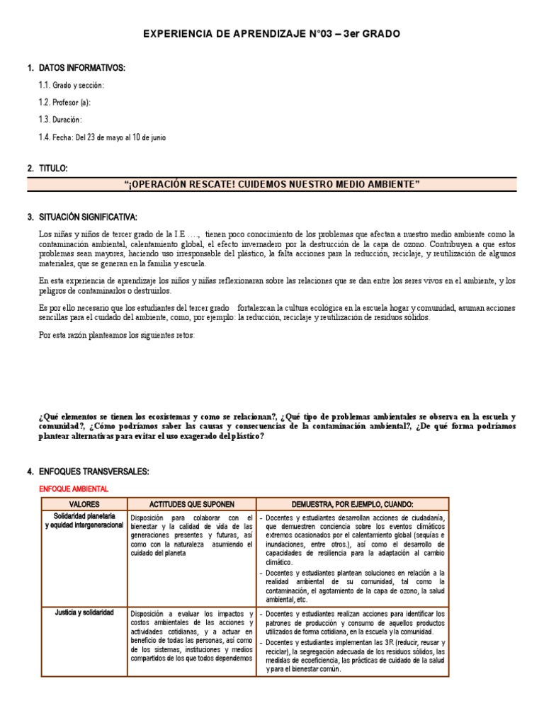 3 Grado Experiencia De Aprendizaje N 03 Pdf Multiplicación