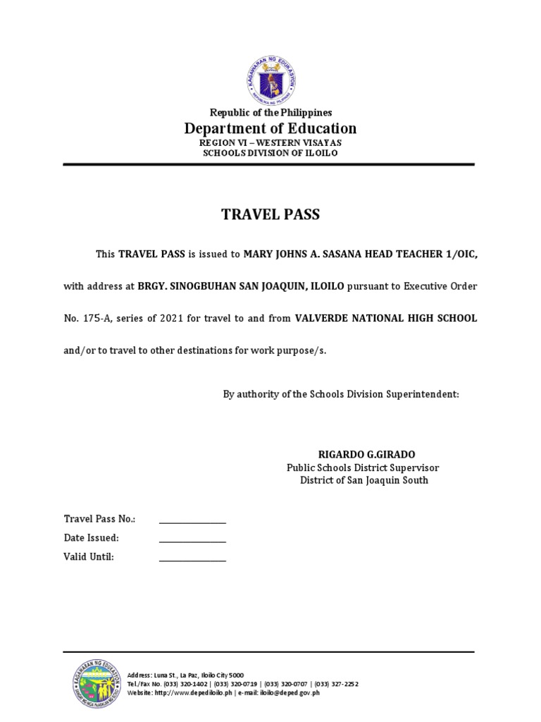 Iloilo Travel Pass for Teachers | PDF | Government | Southeast Asia