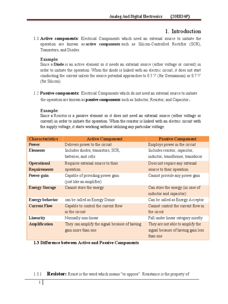 1.1 Active Components:: Example | PDF | Resistor | Inductor