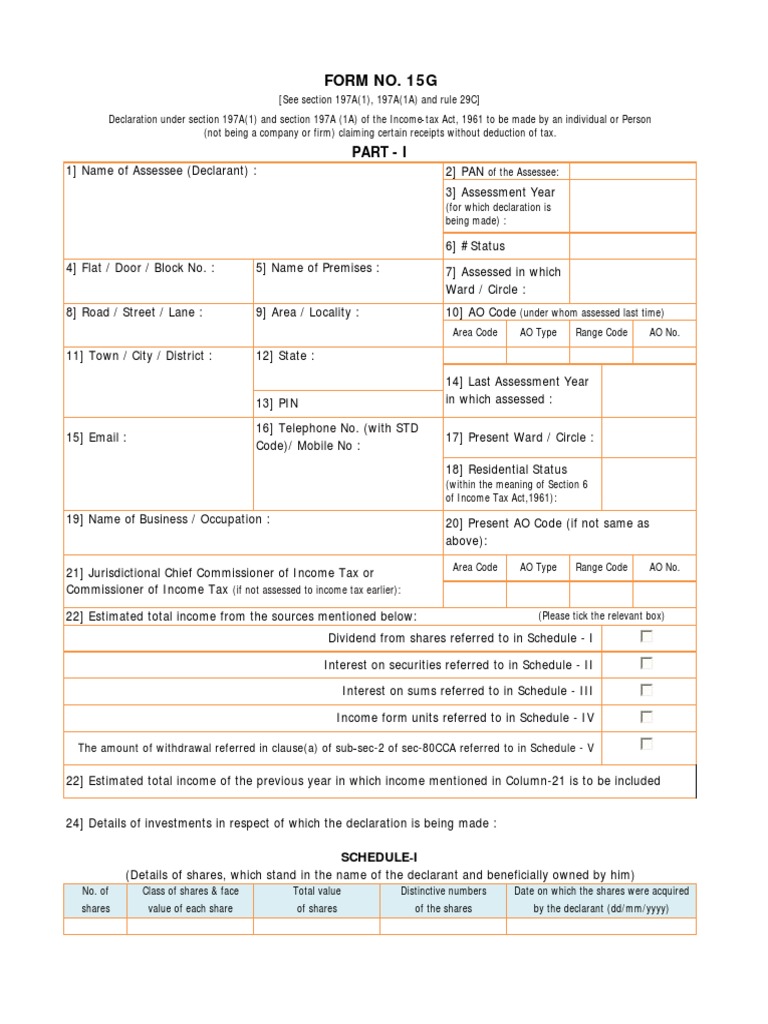 Form No. 15G: Part - I | Download Free PDF | Interest | Taxes