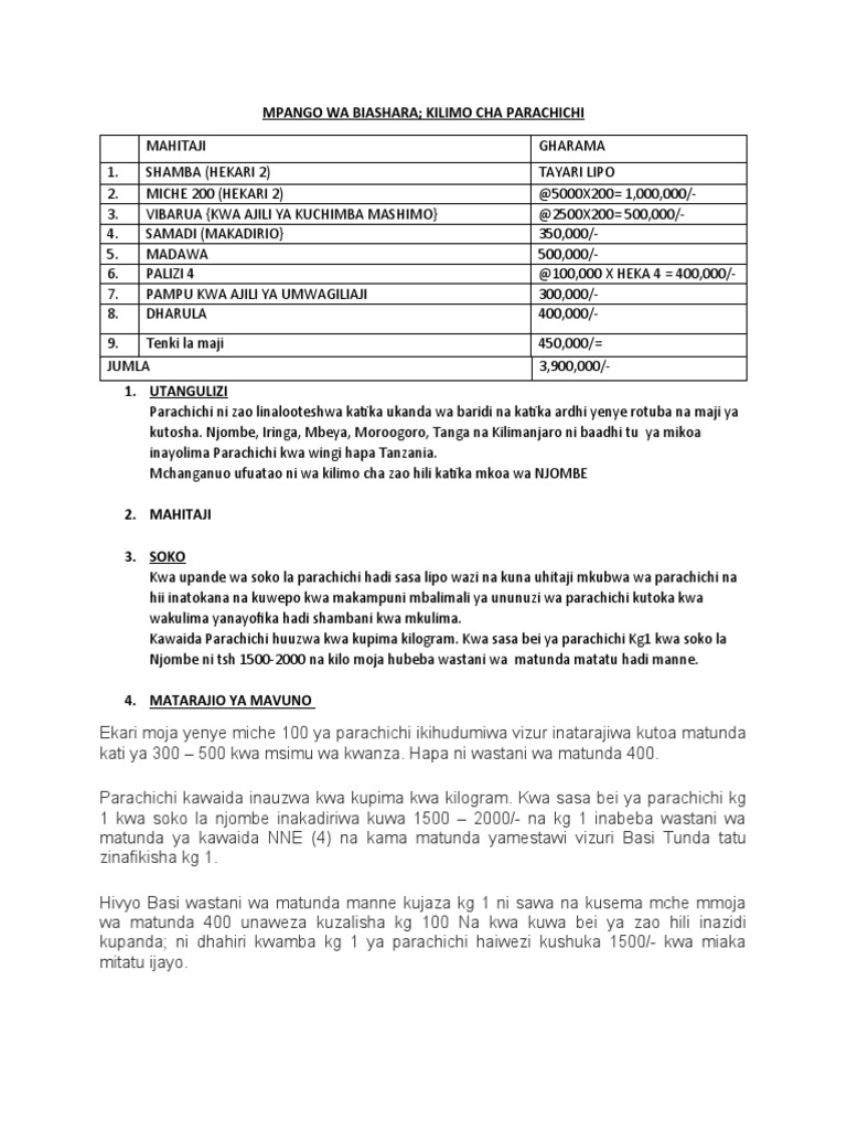 Mpango Wa Biashara Kilimo Cha Parachichi | PDF