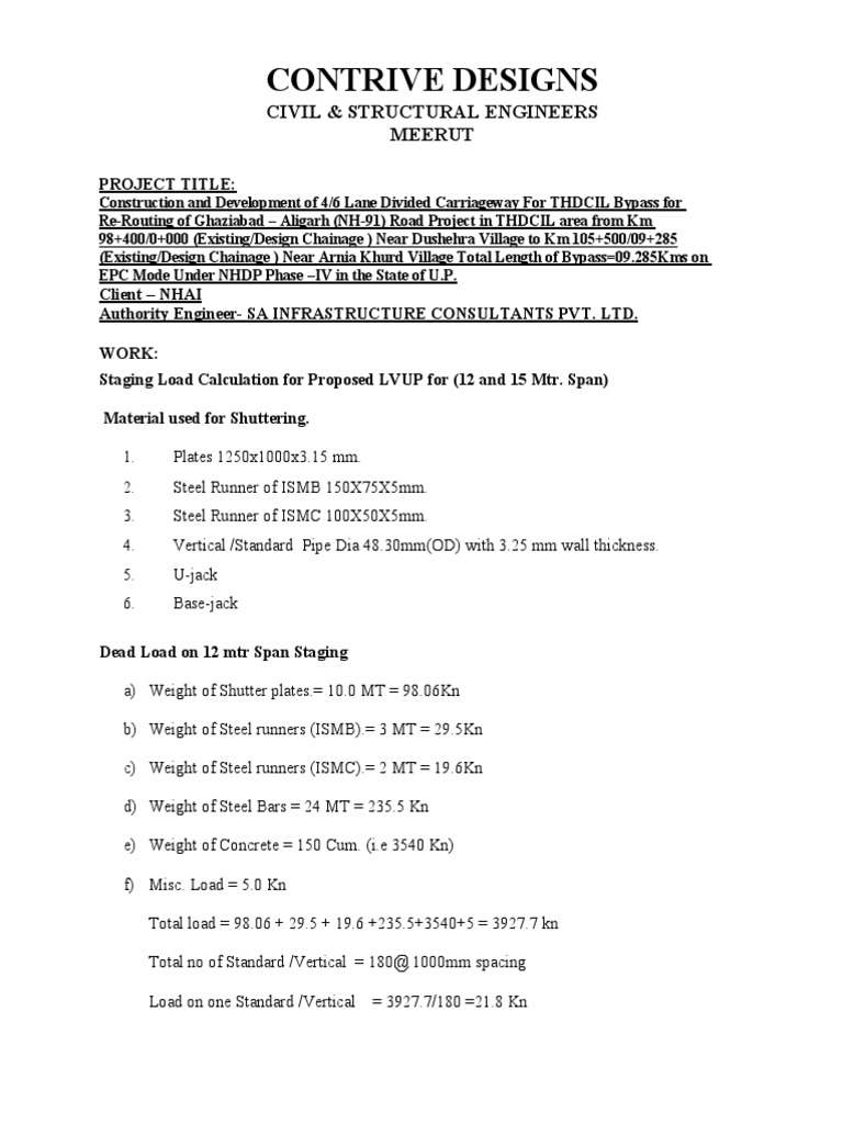 Load Analysis and Design of Cuplock Staging for Construction of a ...