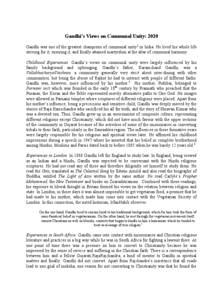 Gandhi, Communal Unity 2020 | PDF | Mahatma Gandhi | Partition Of India
