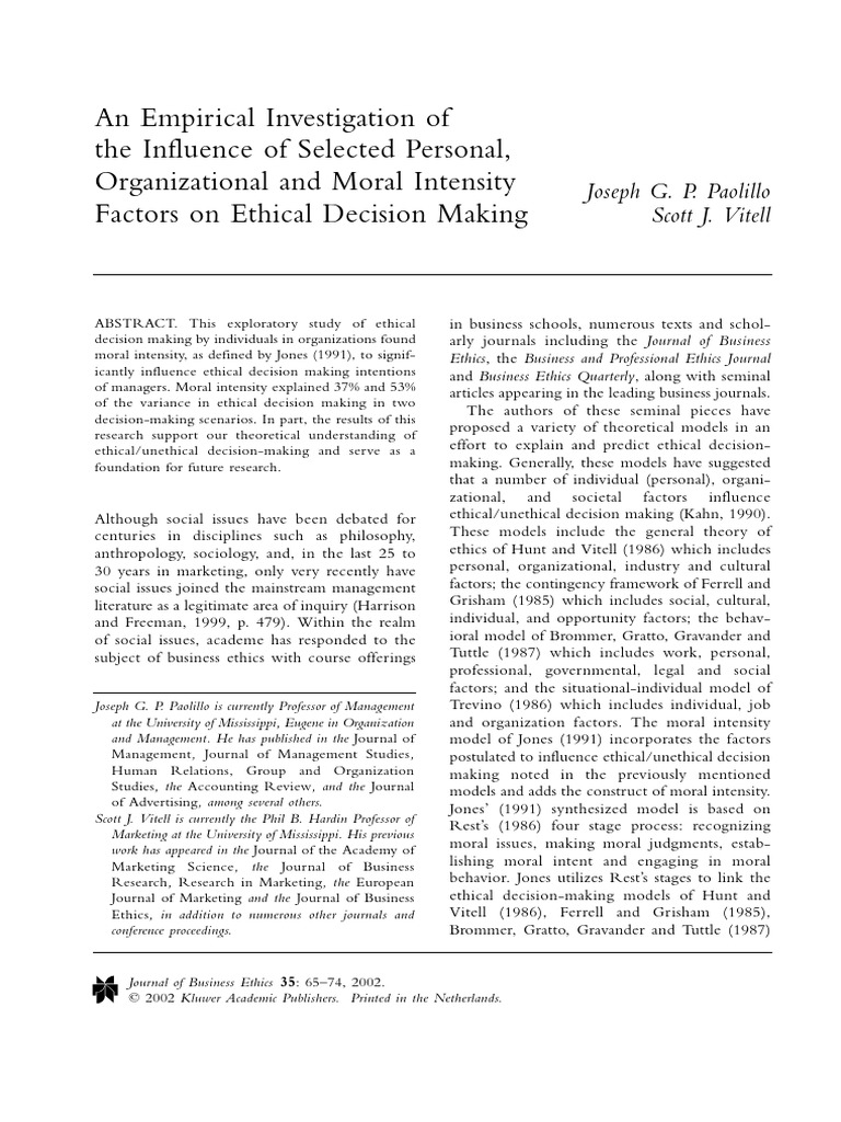 An Empirical Investigation of The Influence of Selected Personal ...