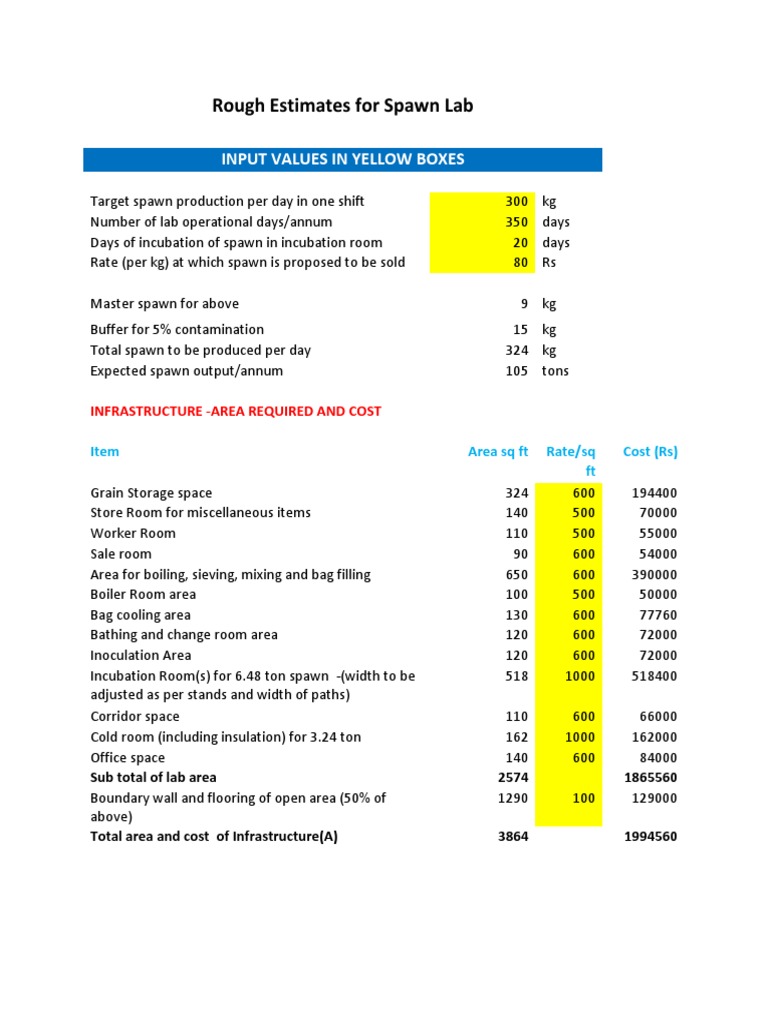 Rough Estimates For Spawn Lab: Input Values in Yellow Boxes | Descargar ...