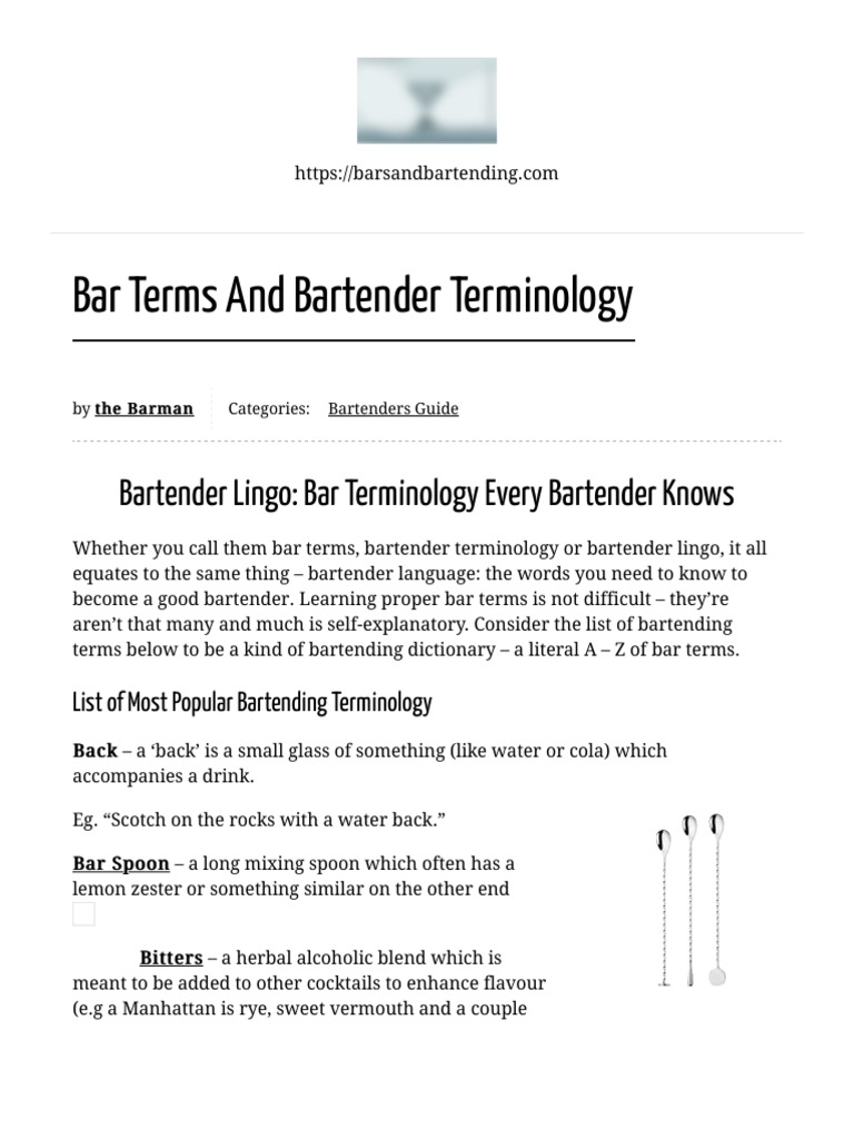 Bar Terms and Bartender Terminology Every Bartender Knows | PDF ...