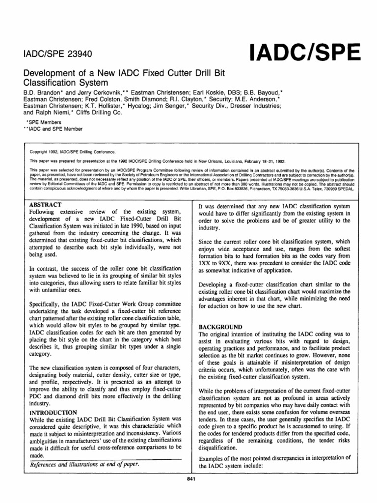 IADC Fixed Cutter Drill Bit Classification System | PDF | Diamond ...