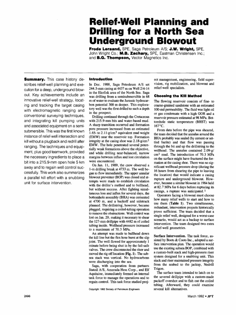Relief-Well Planning and Drilling For A North Sea Underground Blowout | Download Free PDF ...