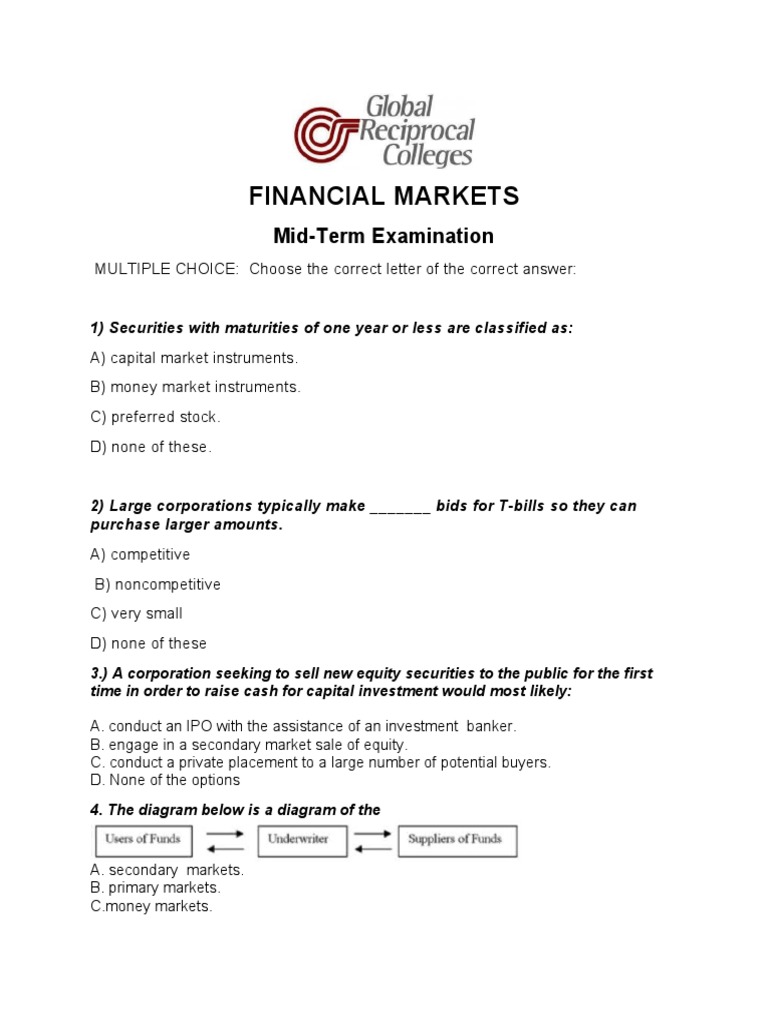 Financial Markets: Mid-Term Examination | PDF | Financial Markets ...