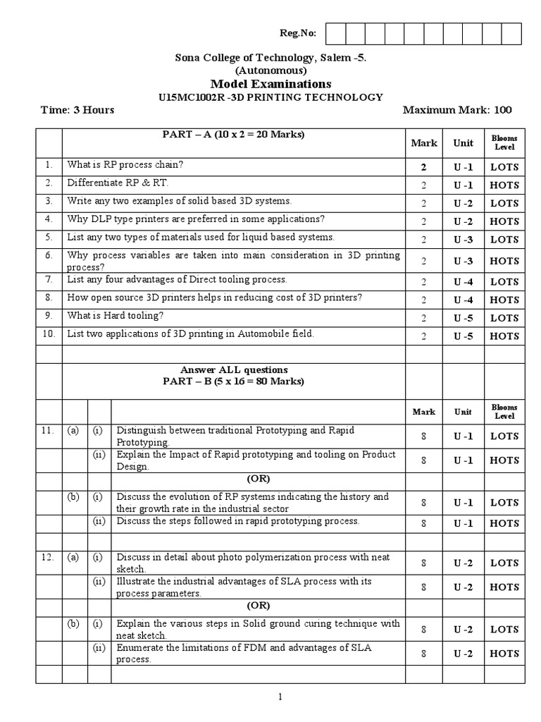 MODEL EXAM OE 3DP Set 2 | Download Free PDF | 3 D Printing | Business ...