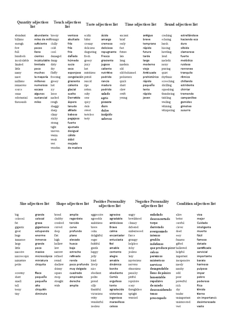 Lista de Adjetivos Por Tipo | PDF