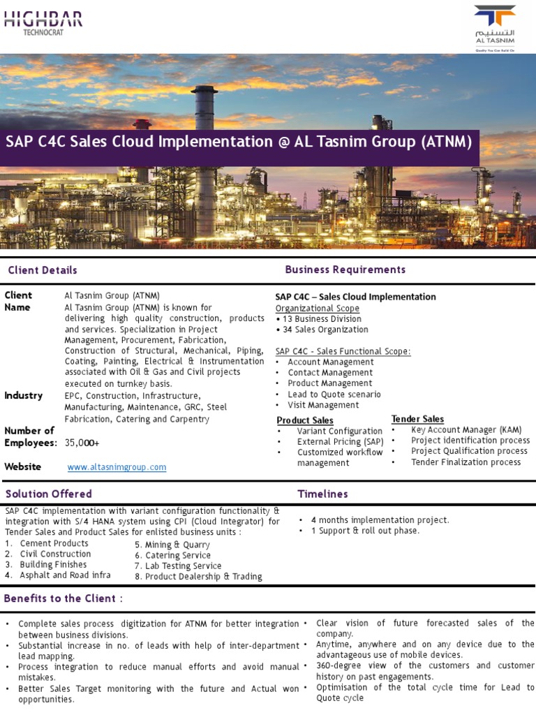 Success STory: SAP C4C Sales Cloud Implementation at AL Tasnim Group (ATNM) | PDF | Sales ...