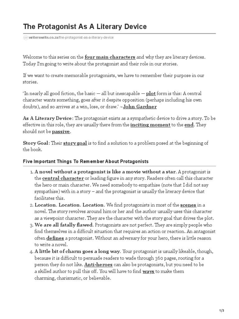 The Protagonist As A Literary Device | PDF | Plot (Narrative)