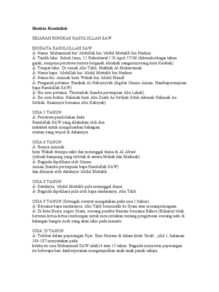 Biodata Rasulullah | PDF