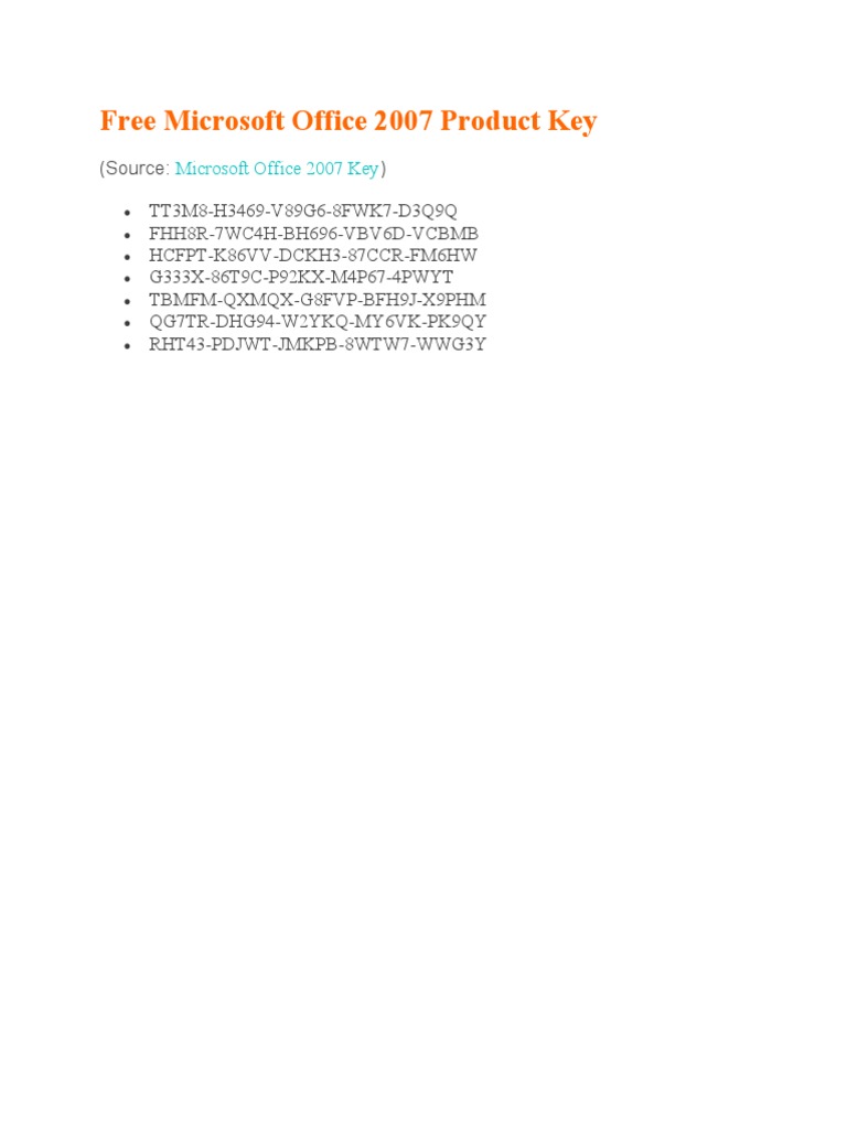 Free Microsoft Office 2007 Product Key | PDF