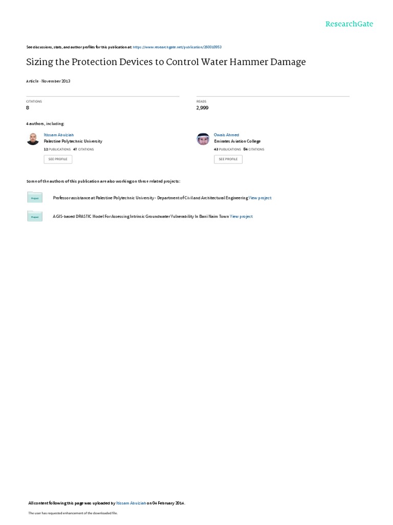 Sizing The Protection Devices To Control Water Hammer Damage | PDF ...