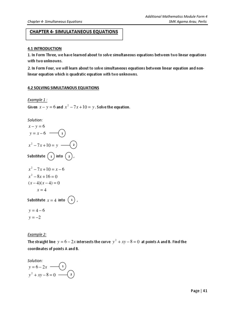 Chapter 4 Simultaneous Equations | PDF | Equations | Elementary Mathematics