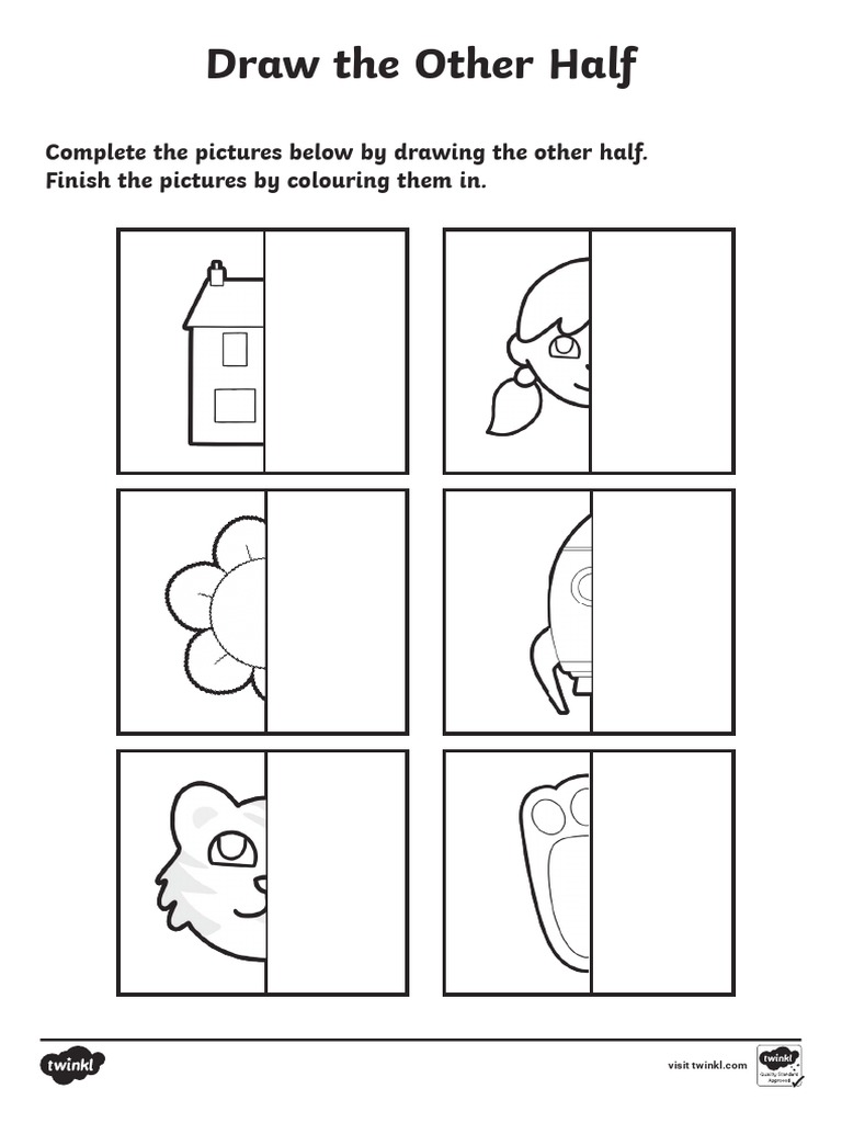 Draw The Other Half: Complete The Pictures Below by Drawing The Other ...