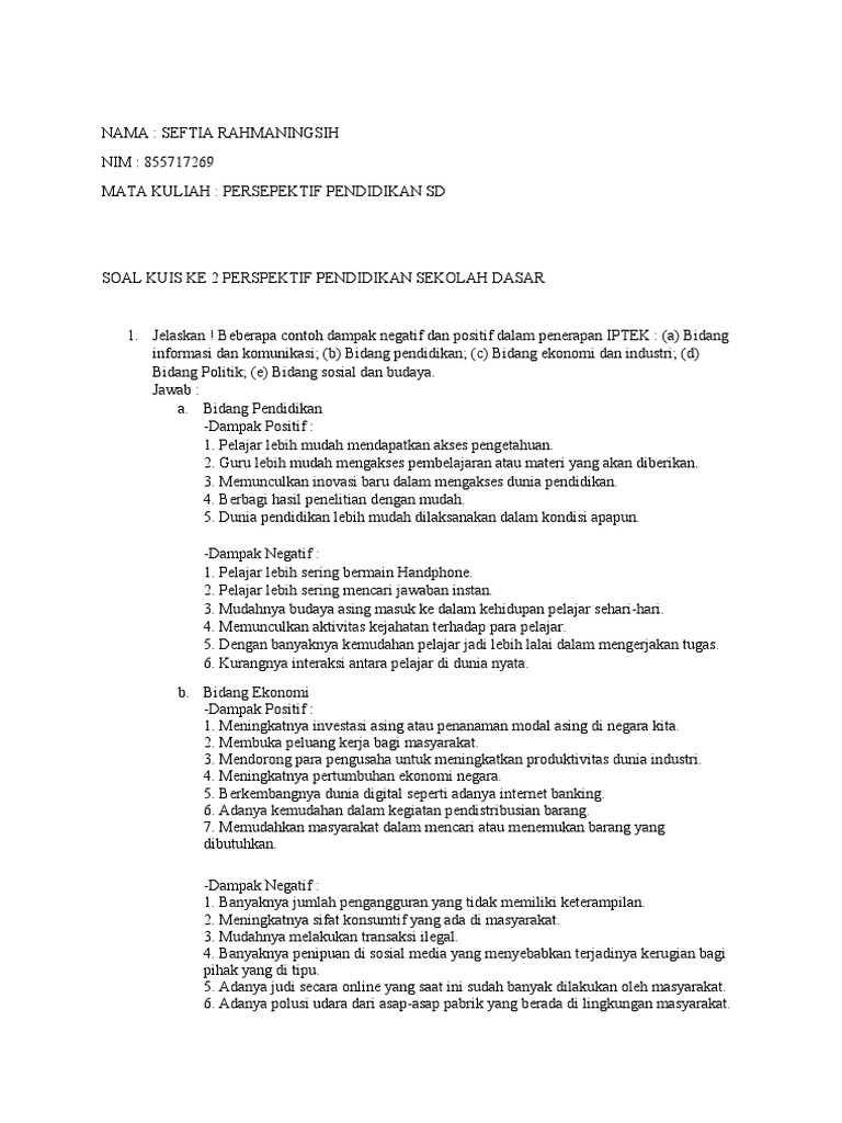 Kuis 2 Persepektif Di SD | PDF