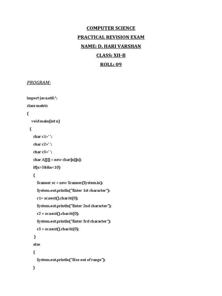 Program:: Computer Science Practical Revision Exam Name: D. Hari ...
