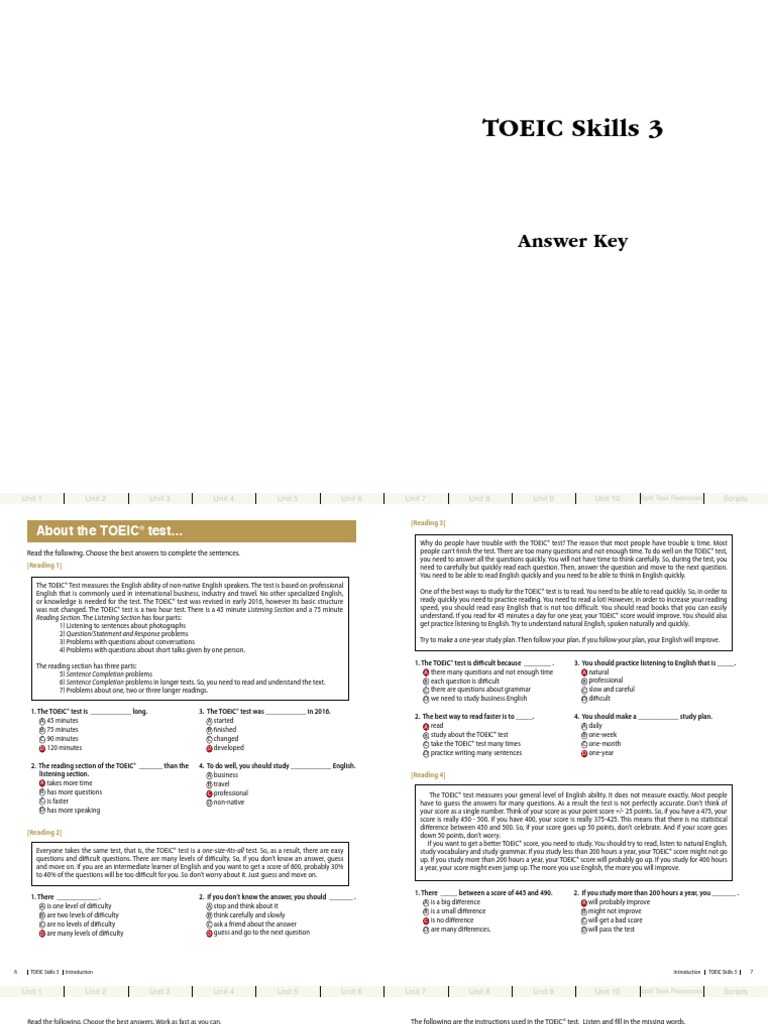TOEIC Skills 3: Answer Key | PDF | English Language