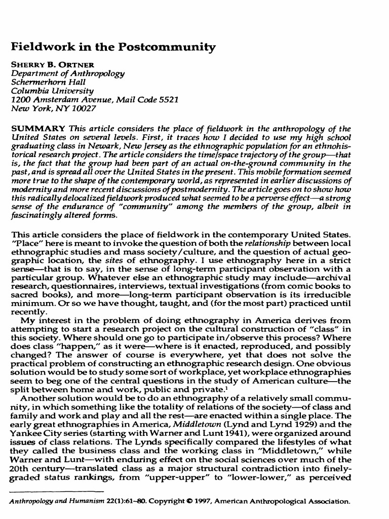 Ortner Sherry B. (1997) Filedwork in Postcommunity | PDF | Ethnography ...