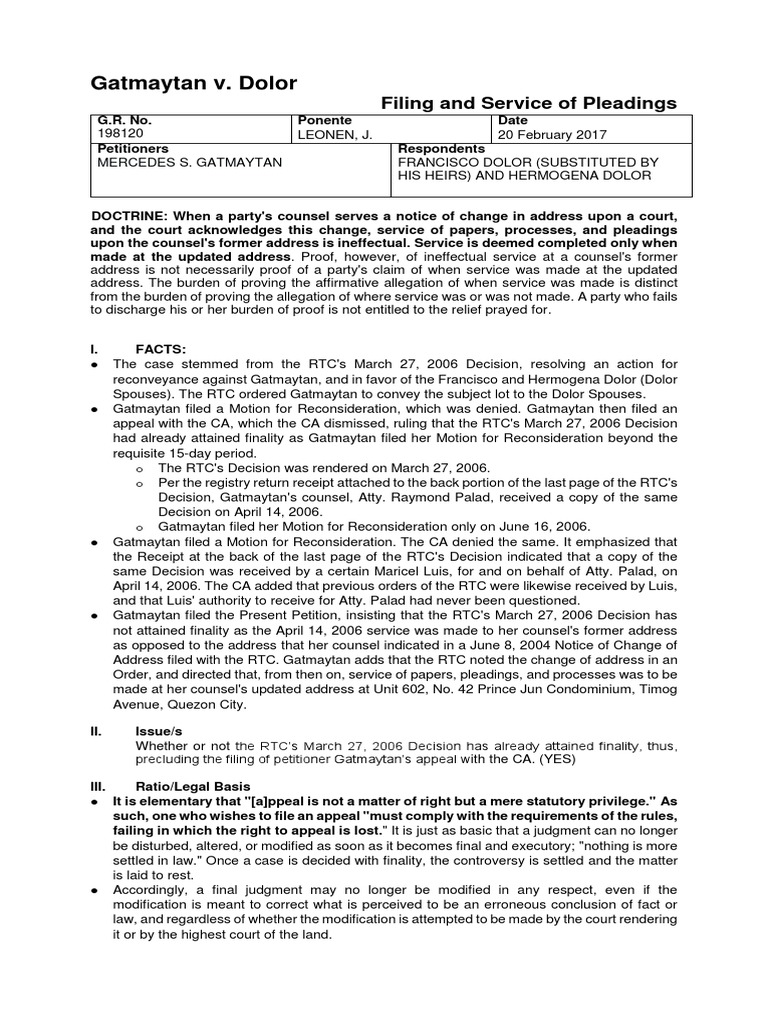 94 Gatmaytan v. Dolor | PDF | Judgment (Law) | Burden Of Proof (Law)