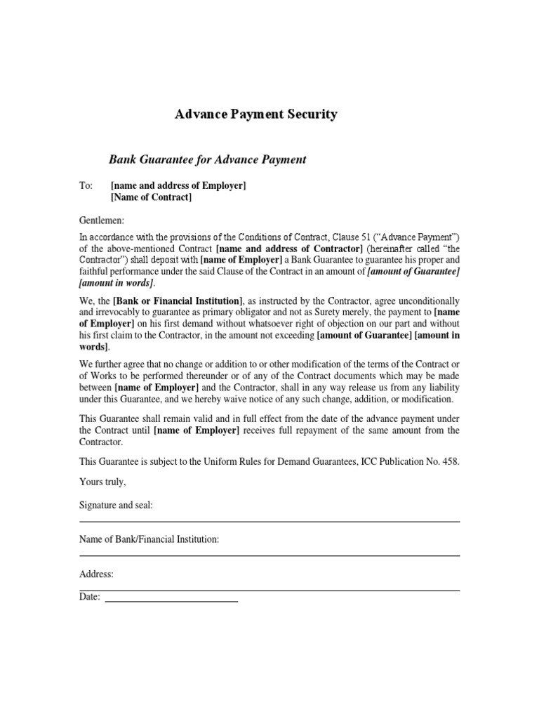 Advance Payment Guarantee Template | PDF | Finance & Money Management