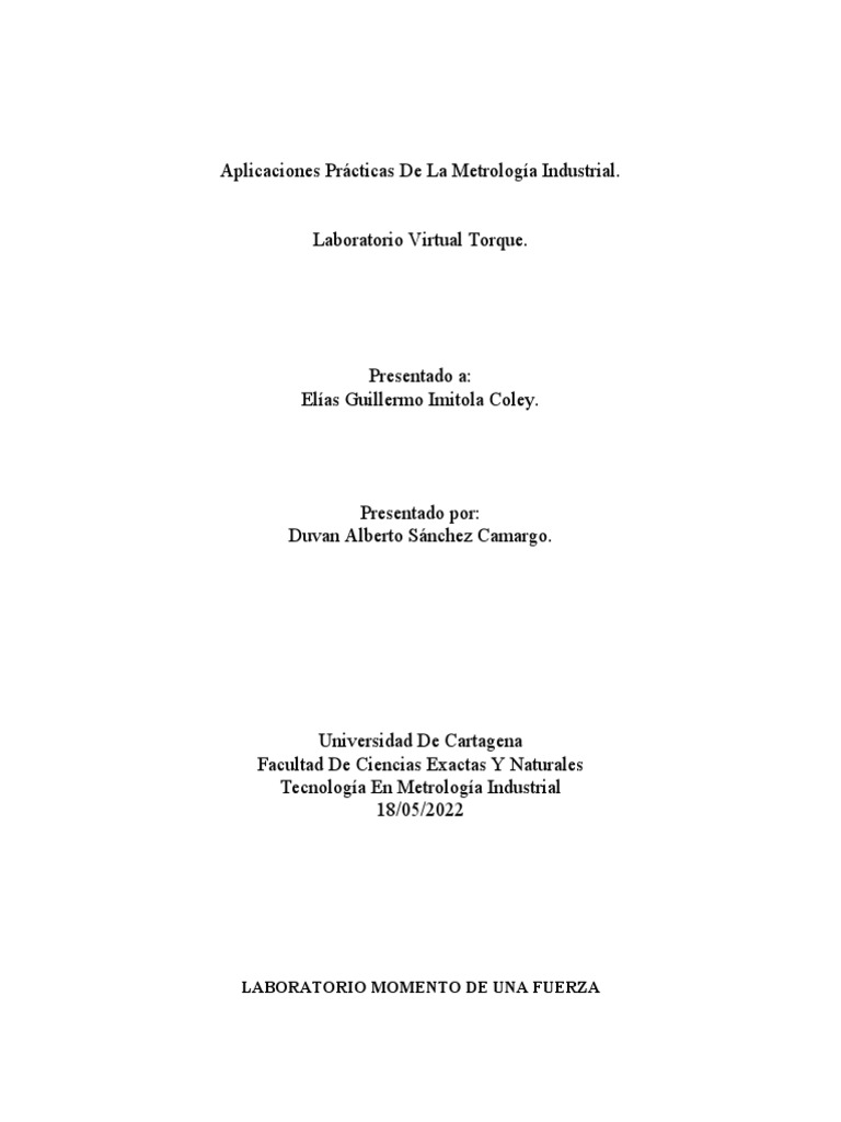 Laboratorio de Torque en Metrología | PDF | Cantidades fisicas | Cantidad