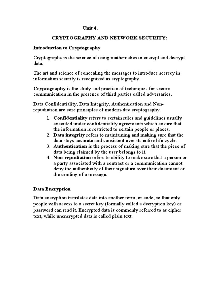Unit 4. Cryptography and Network Security: Introduction To Cryptography | PDF | Key ...