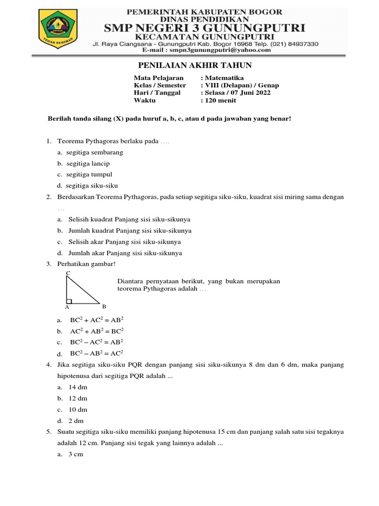 Soal Pat Matematika Kelas 8 | PDF