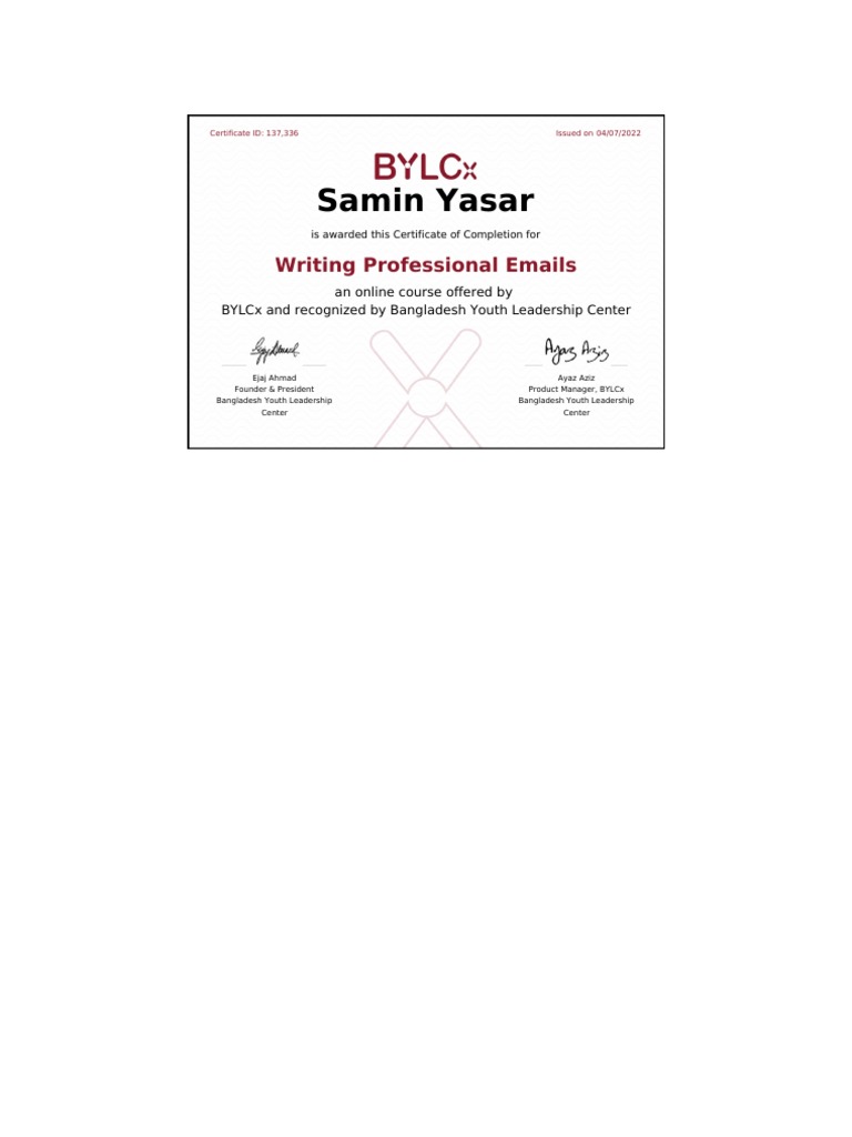 Certification On Professional Email | PDF