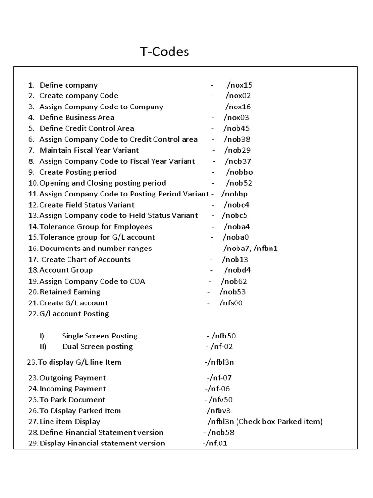 T - Codes (Sap-Fico) | PDF | Depreciation | Invoice