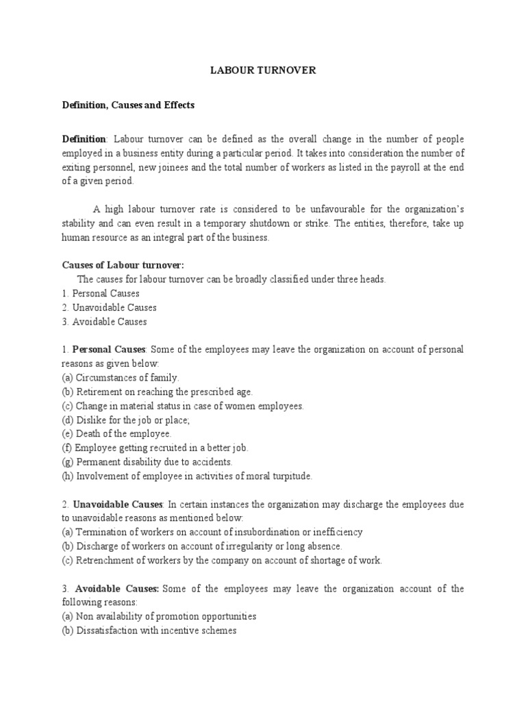 Understanding the Causes, Effects, and Costs of Labour Turnover: A ...