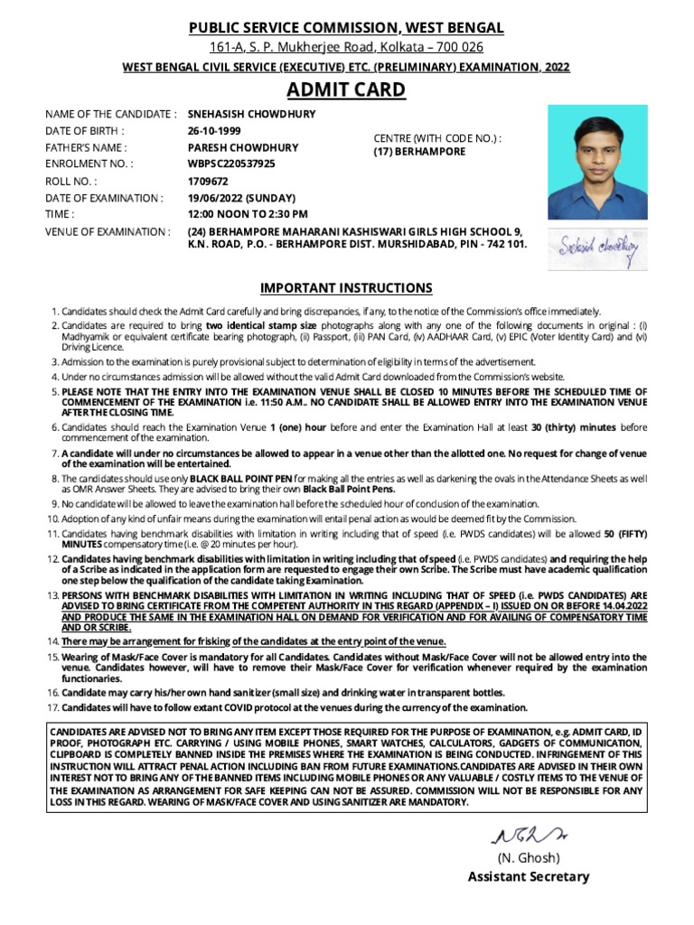 Https PSCWB - Co.in AdmitCard | PDF | Government